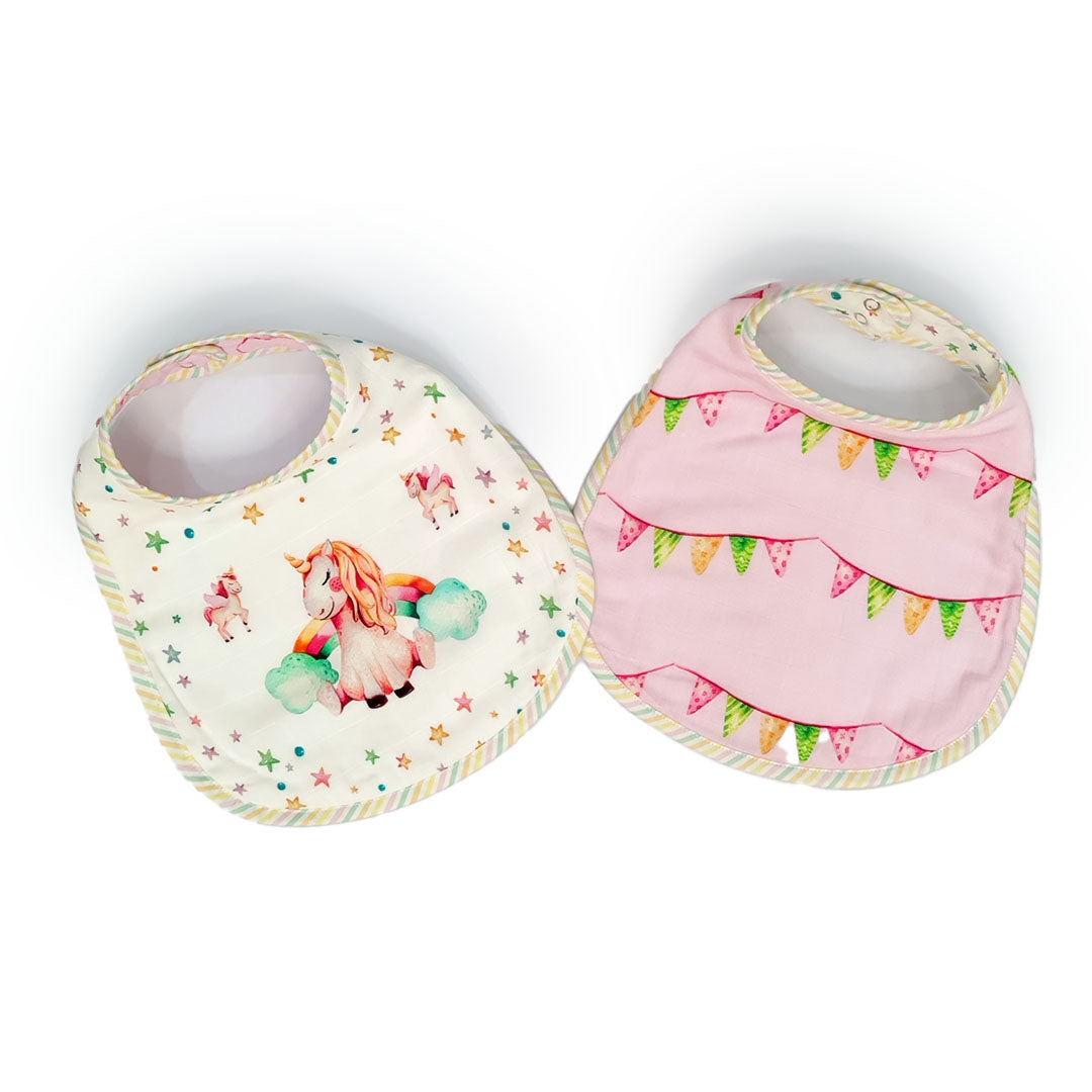 Miss Bella the Unicorn - Bamboo Muslin Toddler Bibs Pair – snugglyspaces